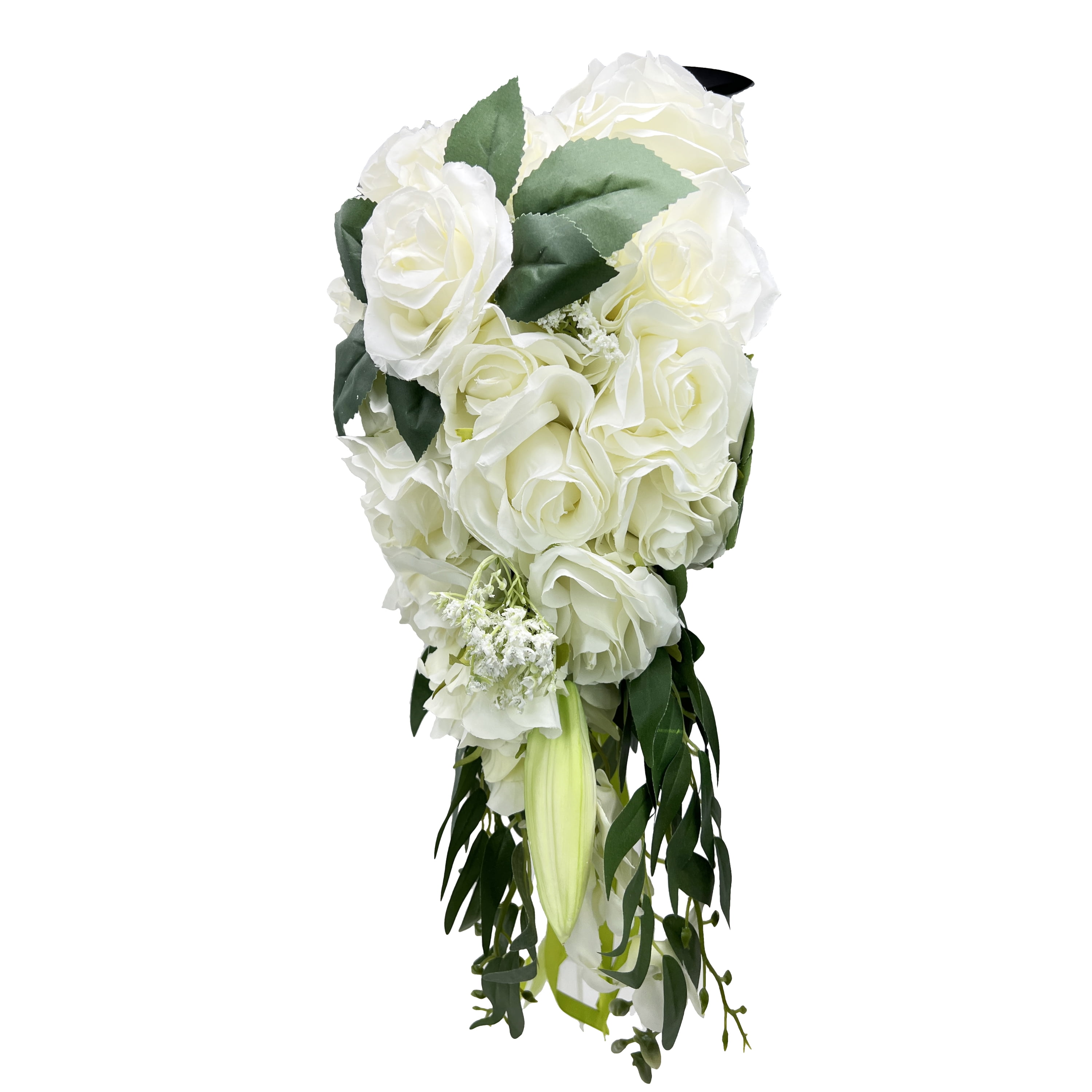 Artificial Floral Bouquet for Wedding - White Roses in Cascading ...