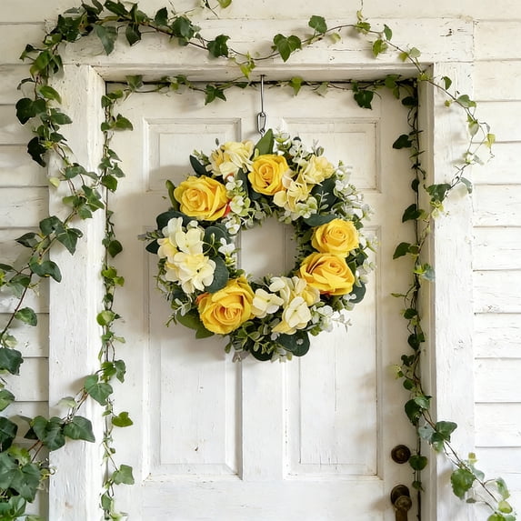 Artificial Floral Wreath 13.78" Spring Wreath with Roses & Hydrangeas ...