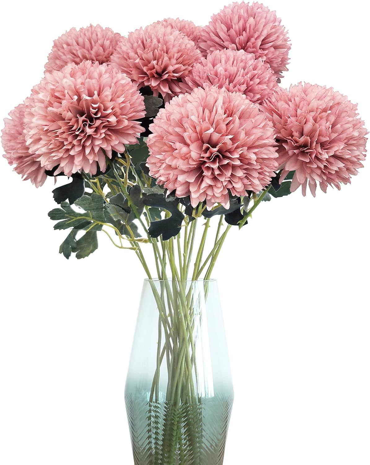 Artificial Flower 8pcs 22'' Long Stem Silk Pompon Flower Pom-Poms ...