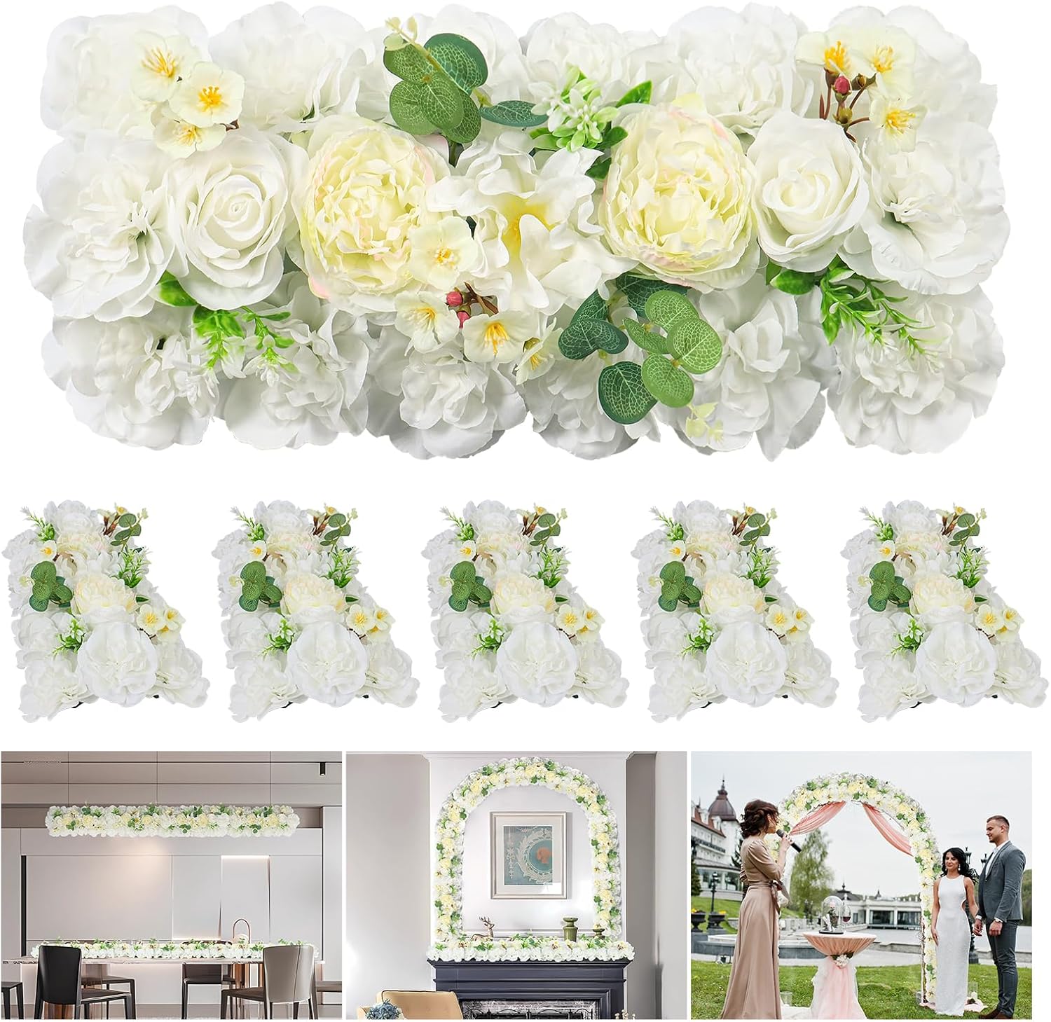 Artificial Flower Arch - 6 Pack White Floral Swags for Wedding Décor ...