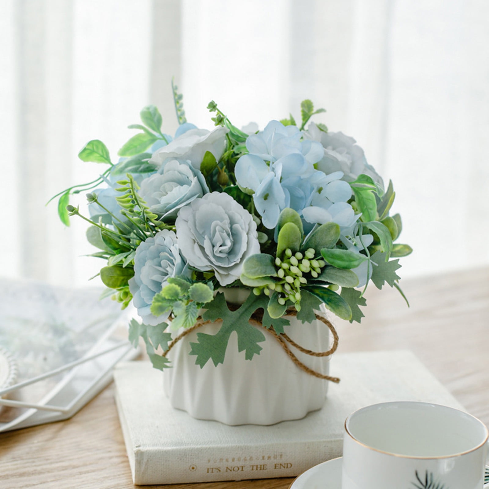 Artificial Flower Arrangement | Fake Silk Flower Balls in Small Ceramic ...