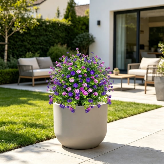 Artificial Flower Ball Topiary with Ground Stake, Faux Plastic Greenery ...