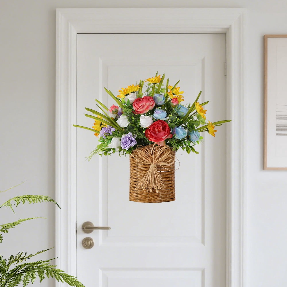 Artificial Flower Basket, Realistic Plastic Bouquets, 16-inch Diameter ...