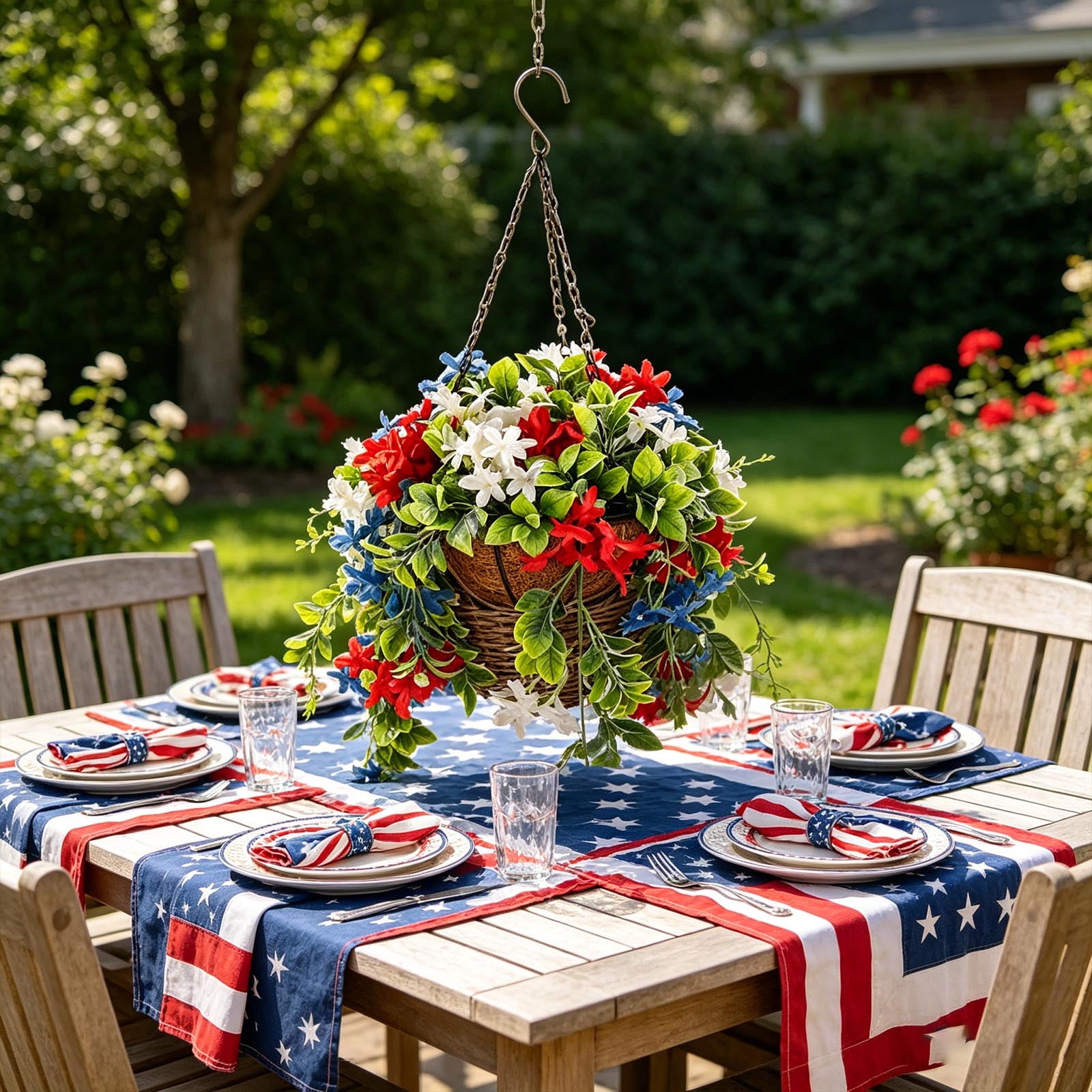 Artificial Flower Baskets, Red White Blue Hanging Floral Baskets For ...