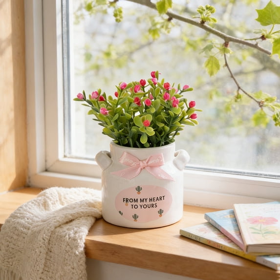 Artificial Flower Bonsai 5.9 in Real Touch Faux Potted Plant with ...