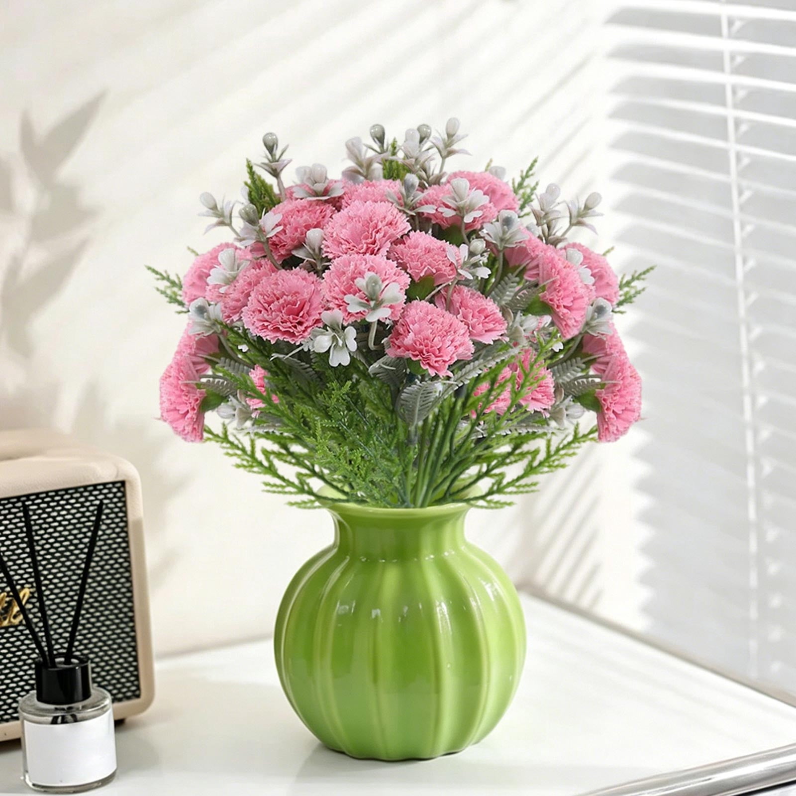 Artificial Flower Bouquet 12.6in - Hot Pink Plastic Faux Floral ...