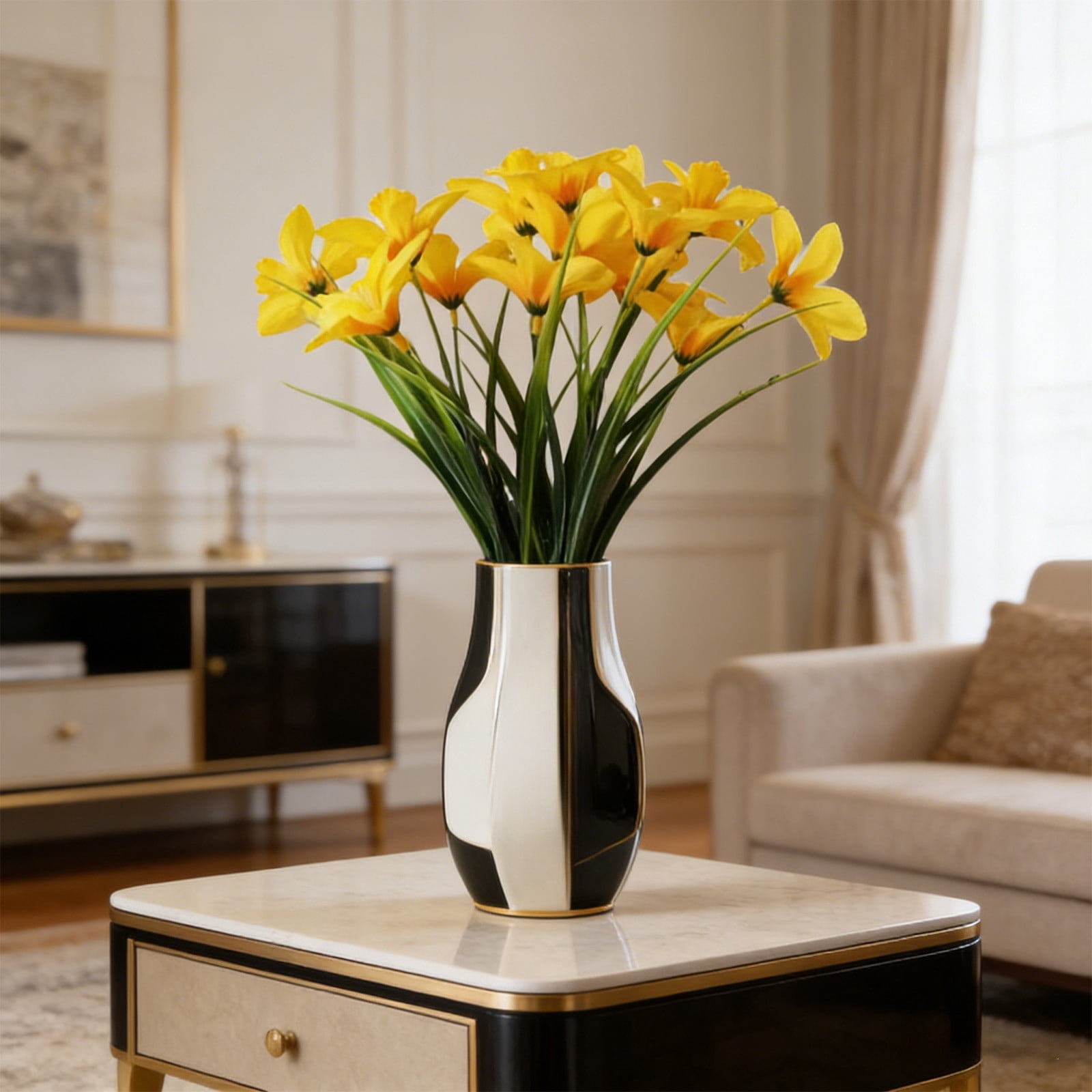 Artificial Flower Bouquet Daffodils Lilies Faux Floral Arrangements And ...