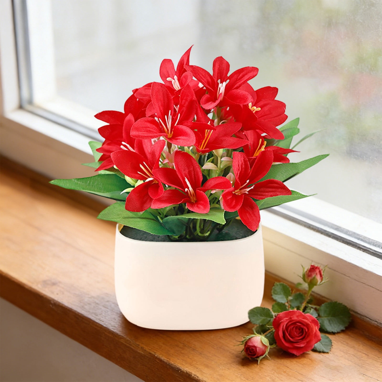 Artificial Flower Bouquet with Vase,Fake Floral Decor for Home Living ...