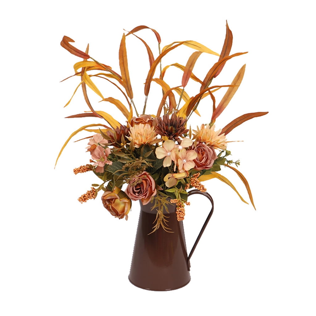 Artificial Flower Bouquets Artificial Leaf Plant in Metal Vase for ...