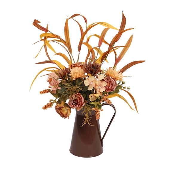 Artificial Flower Bouquets Artificial Leaf Plant in Metal Vase for ...