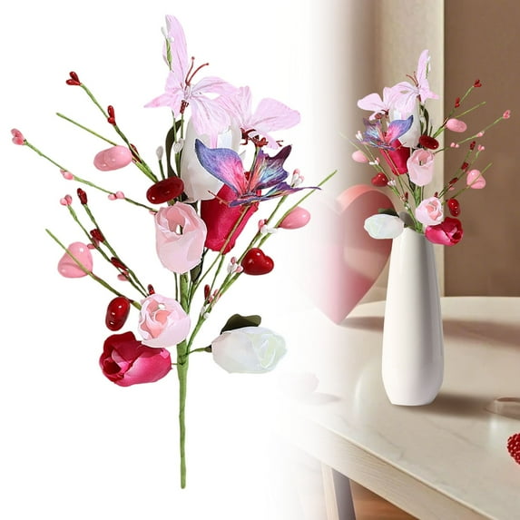 Artificial Flower Branch with Butterfly & Heart – Valentine’s Day Home ...