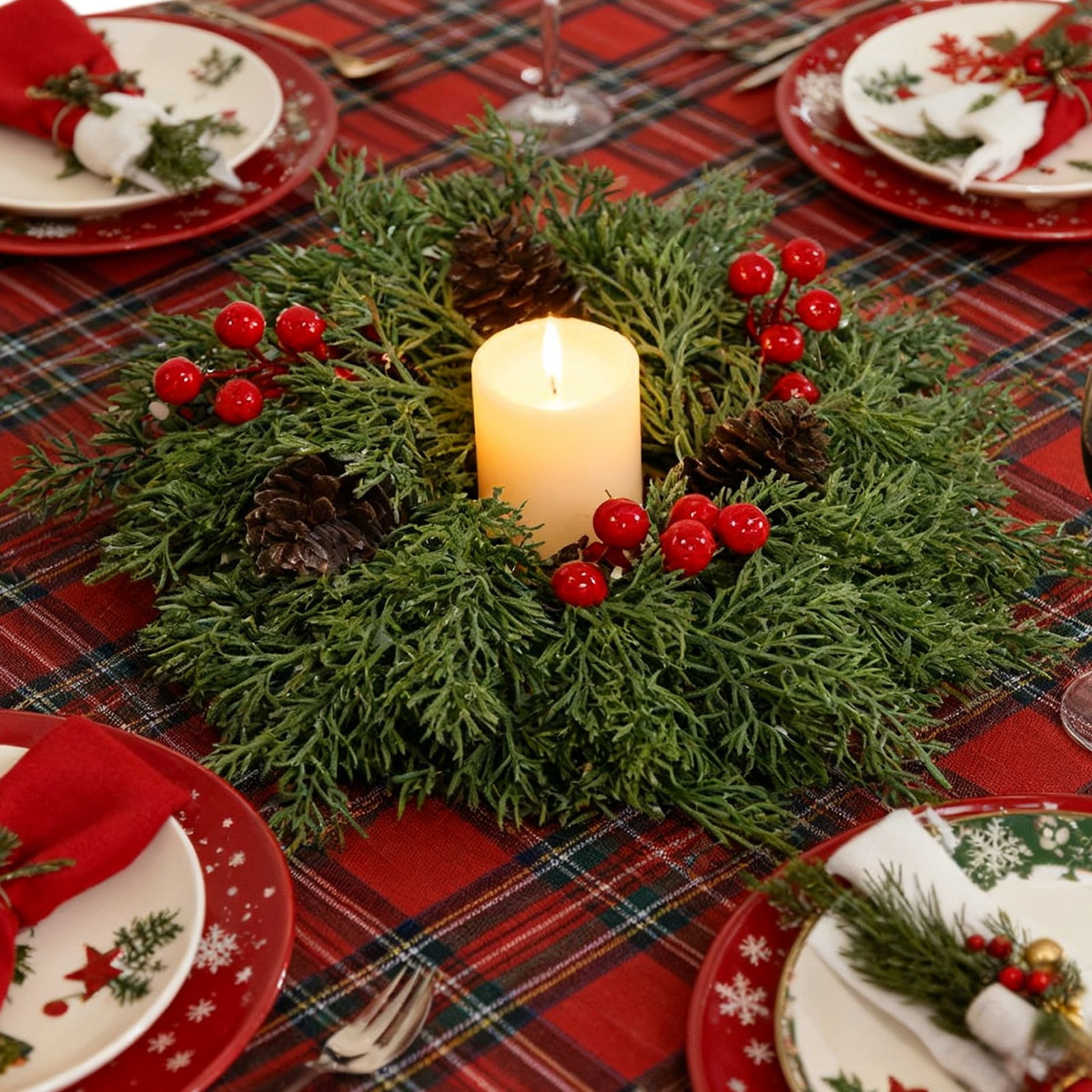 Artificial Flower Candle Ring Centerpiece with Berries for Holiday ...
