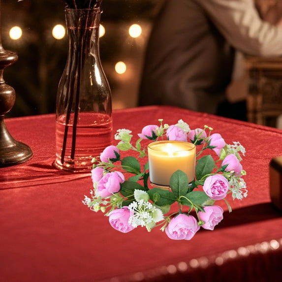 Artificial Flower Candle Ring Wreath, Simulated Rose Floral Candle ...