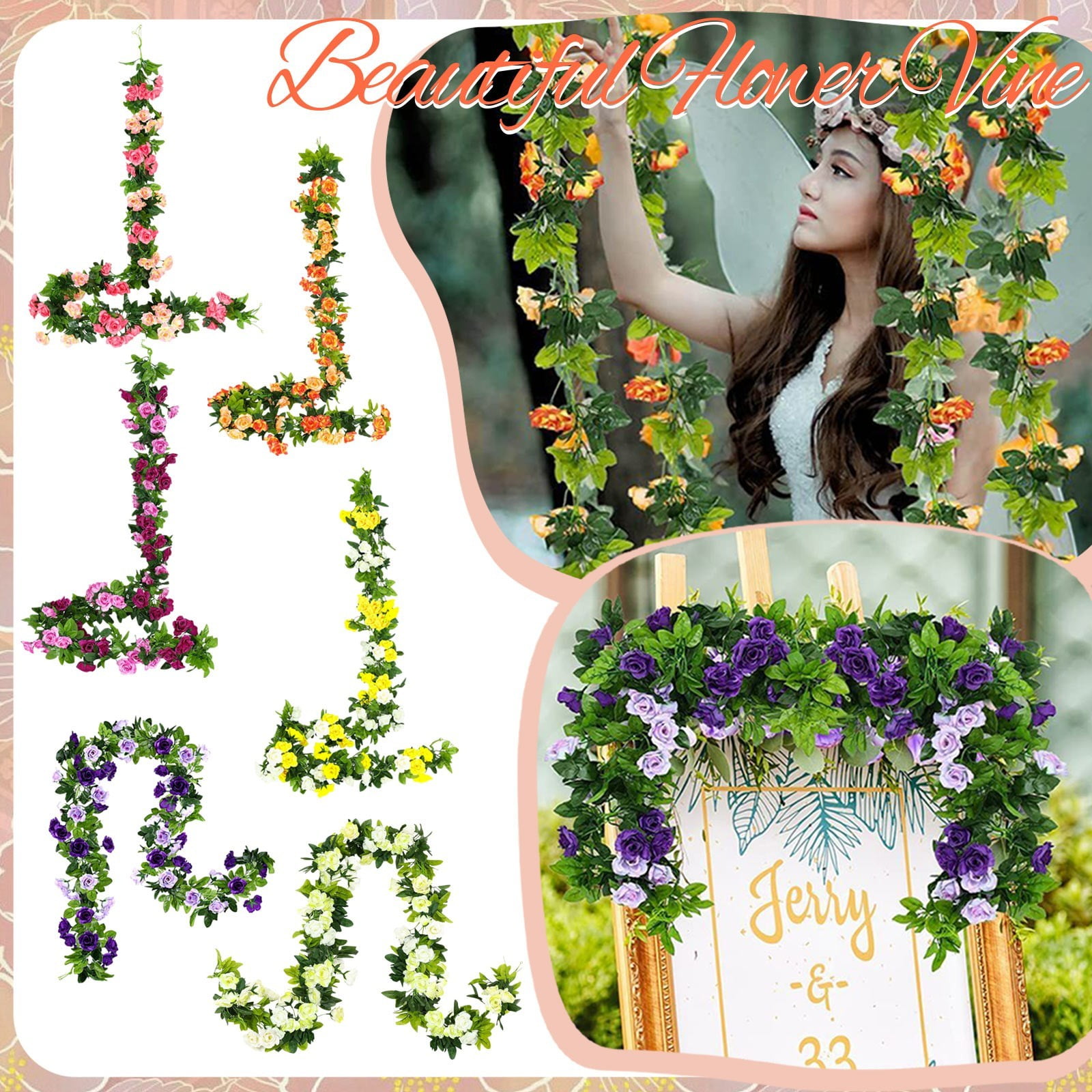 Artificial Flower Garlands 7.8 FT Fake Rose Vines Silk Flowers Hanging ...