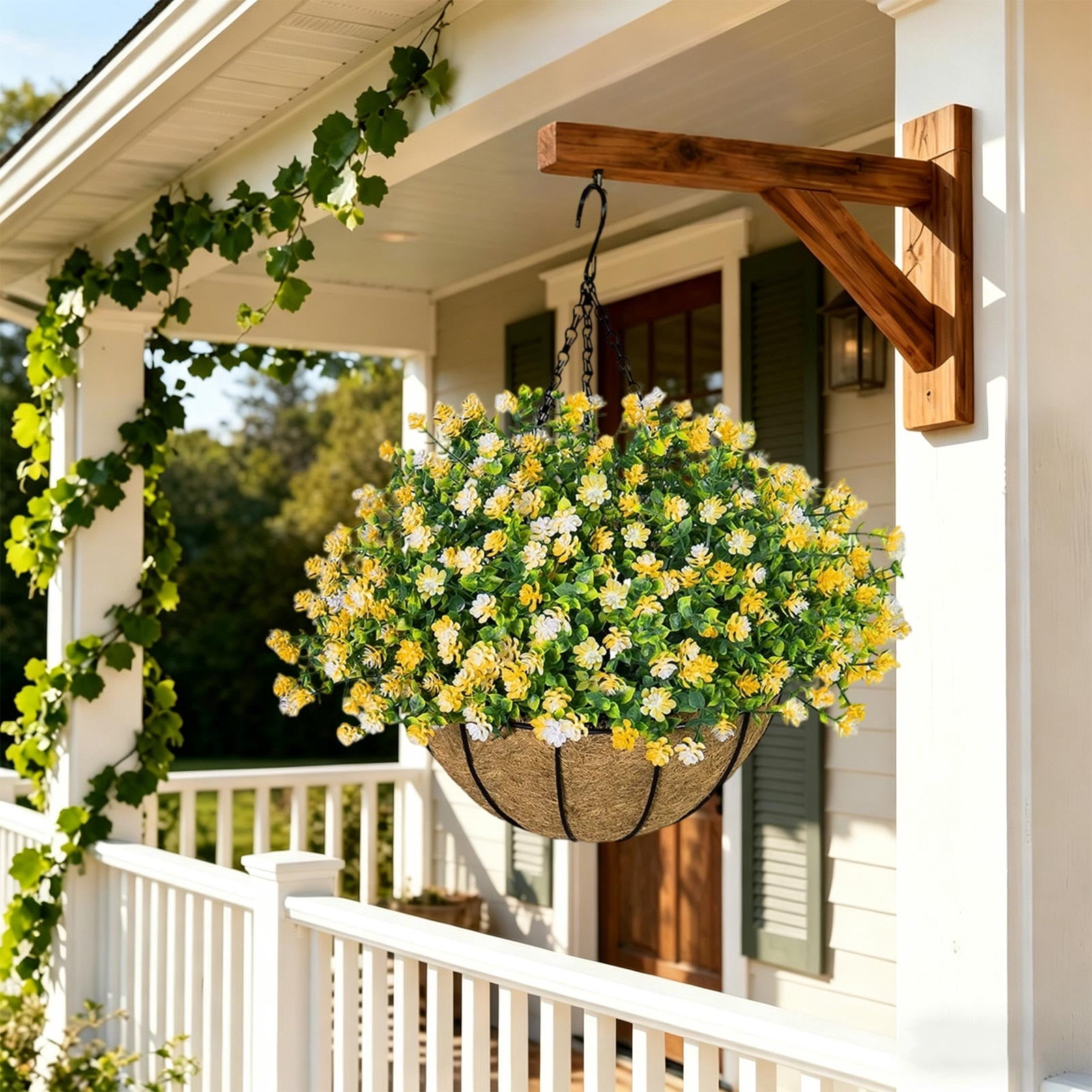 Artificial Flower Hanging Basket Simulated Eucalyptus Camellia Palm ...
