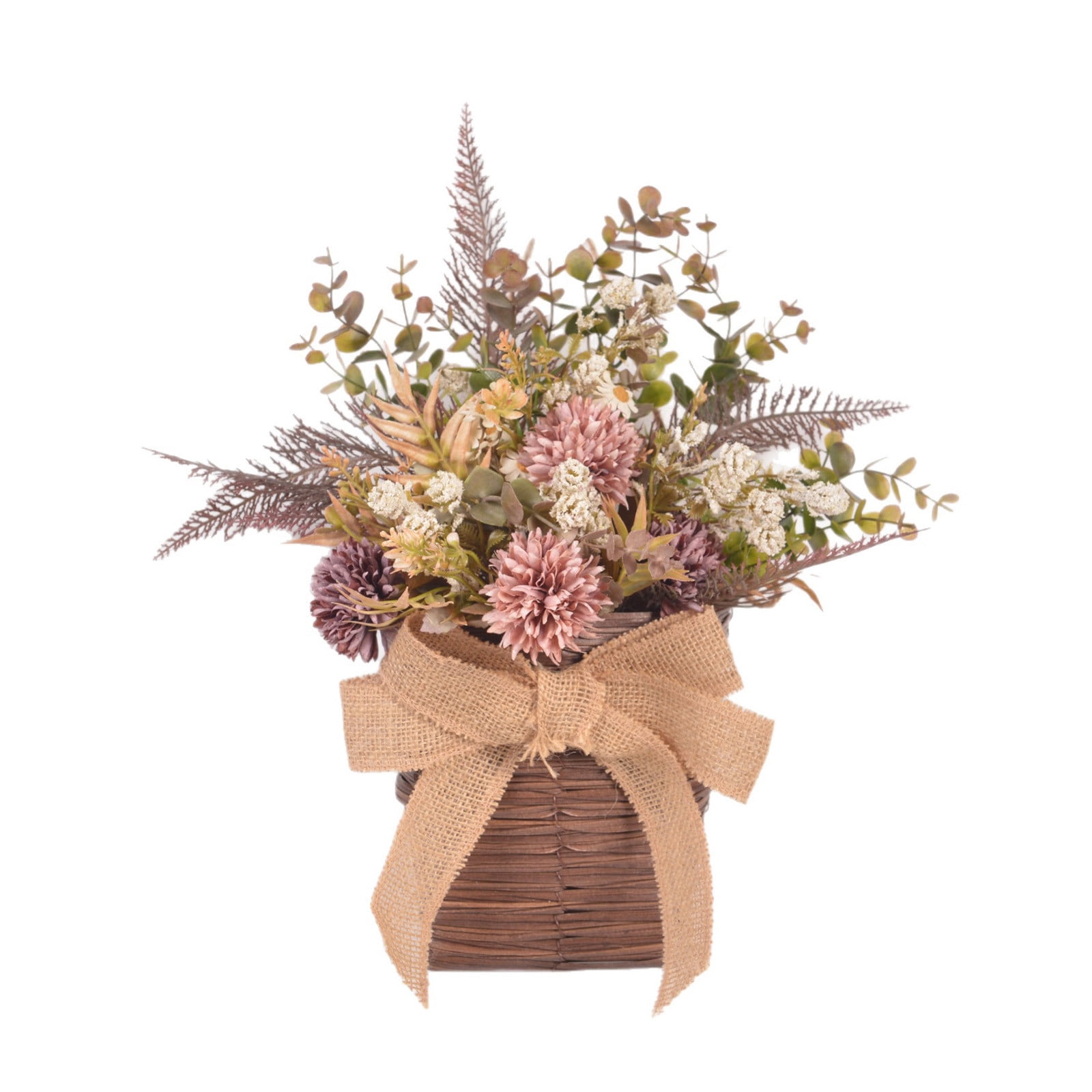 Artificial Flower Hanging Basket With Bow Faux Floral Bouquet Wall ...