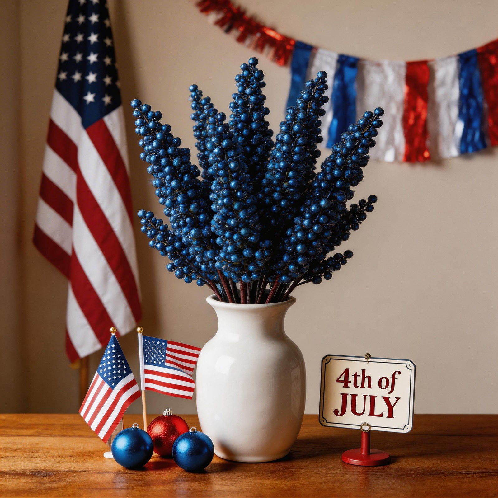 Artificial Flower Picks Patriotic Red White Blue Berry Stems 4th Of