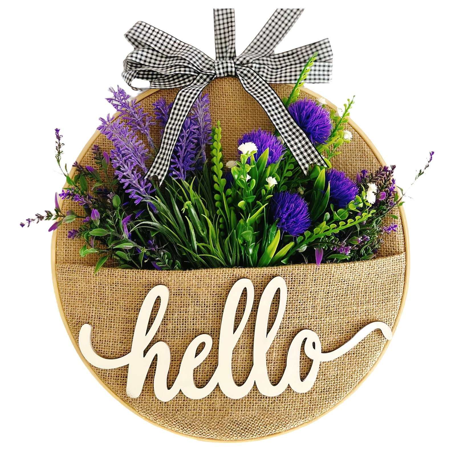 Artificial Flower Pocket Wreath With Hello Sign 12 Inch Spring Wreaths ...
