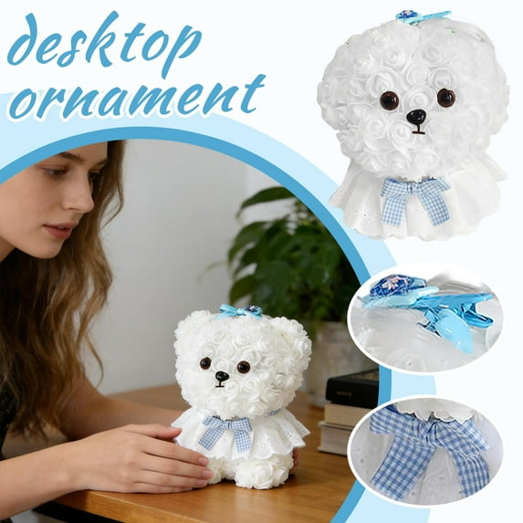 Artificial Flower Puppy Doll with Rose Ornament, Cute Romantic Gift for ...