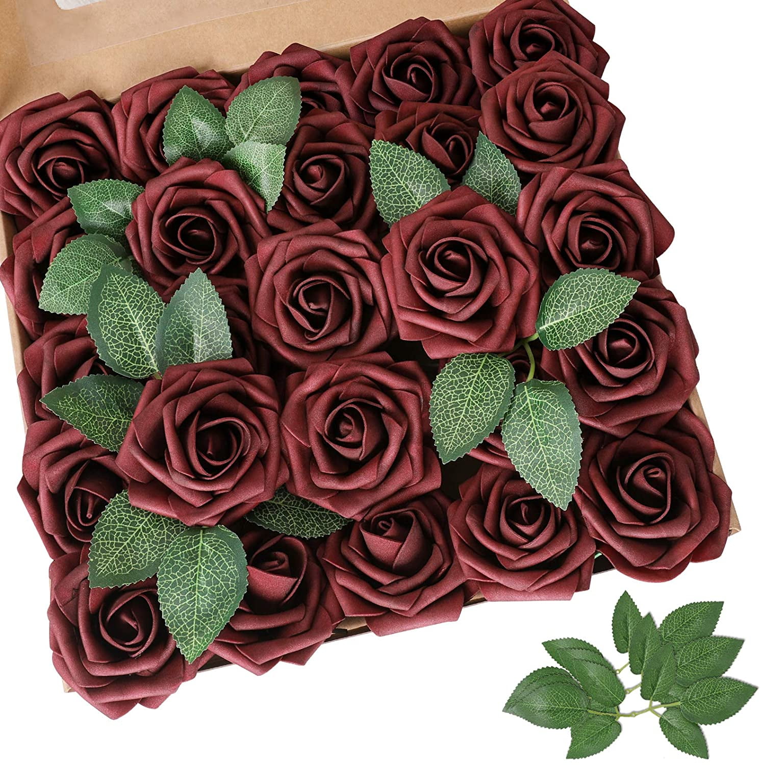Artificial Flower Red Rose 25pcs Real Looking Fake Roses w/Stem for DIY ...