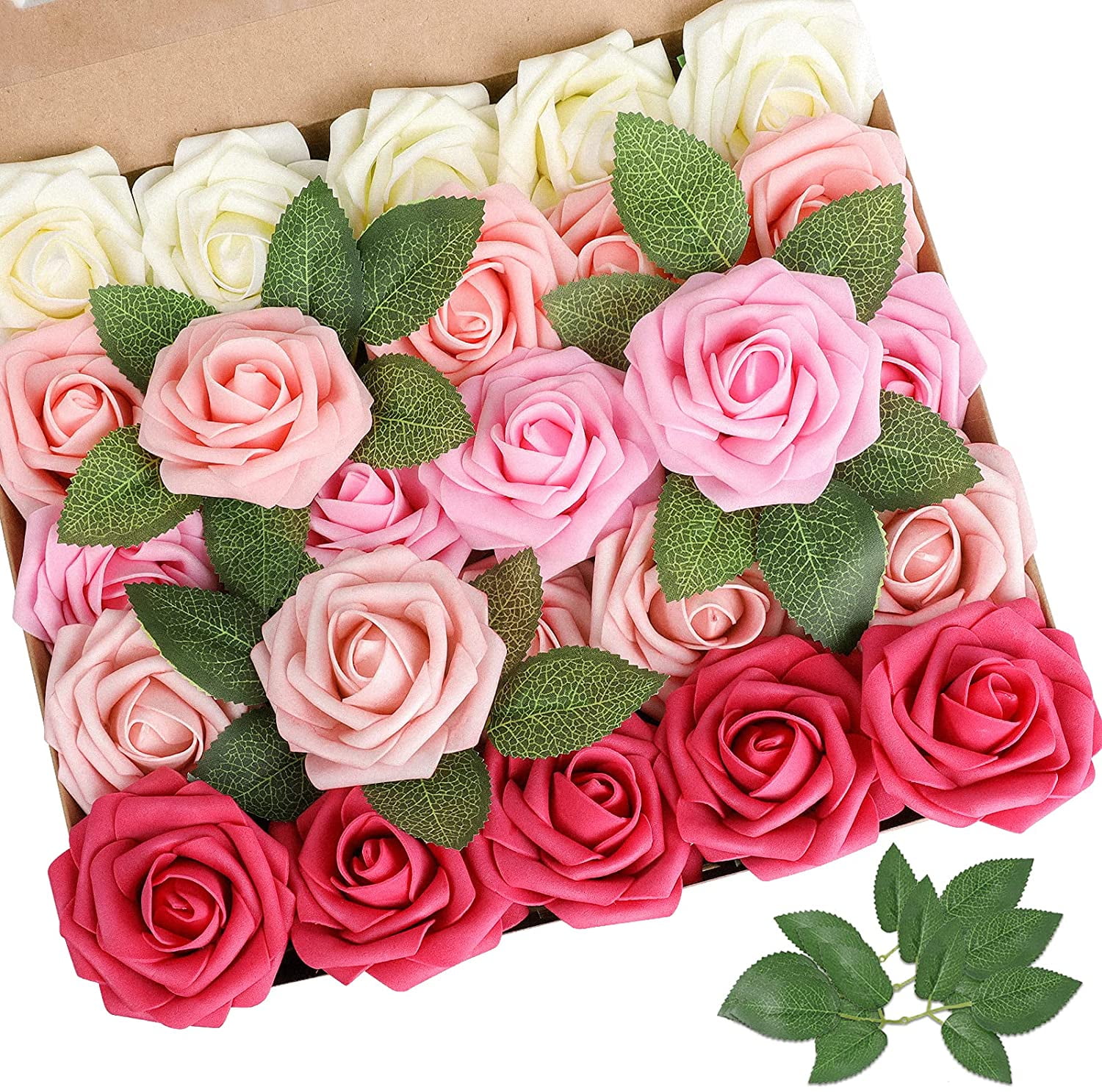 Artificial Flower Red Rose 25pcs Real Looking Fake Roses w/Stem for DIY ...