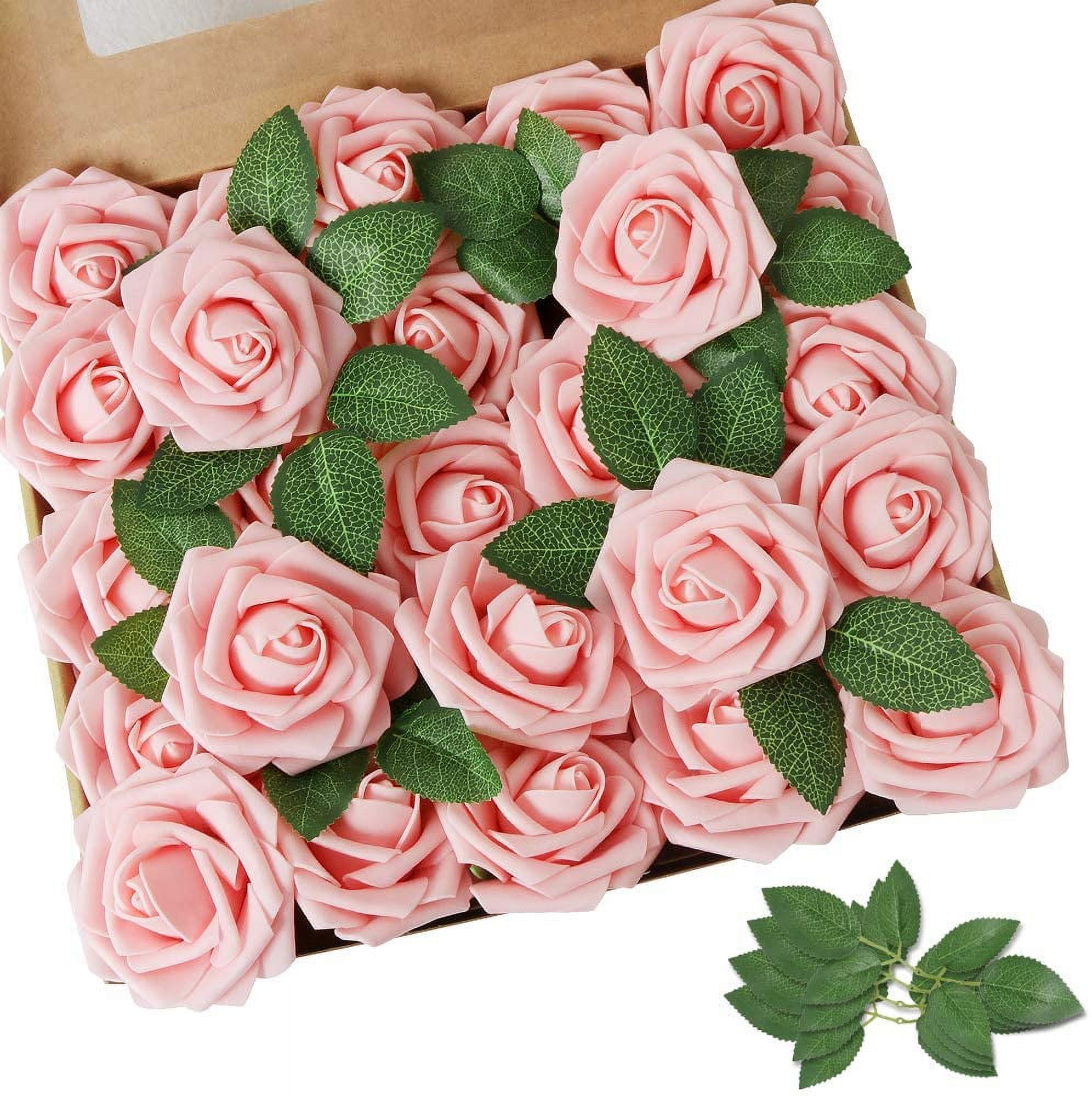 Artificial Flower Red Rose 25pcs Real Looking Fake Roses w/Stem for DIY ...