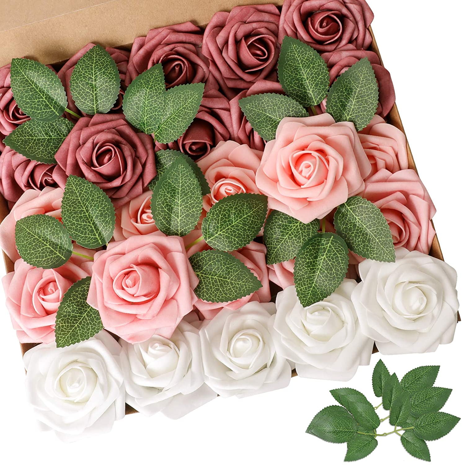 Artificial Flower Red Rose 25pcs Real Looking Fake Roses w/Stem for DIY ...