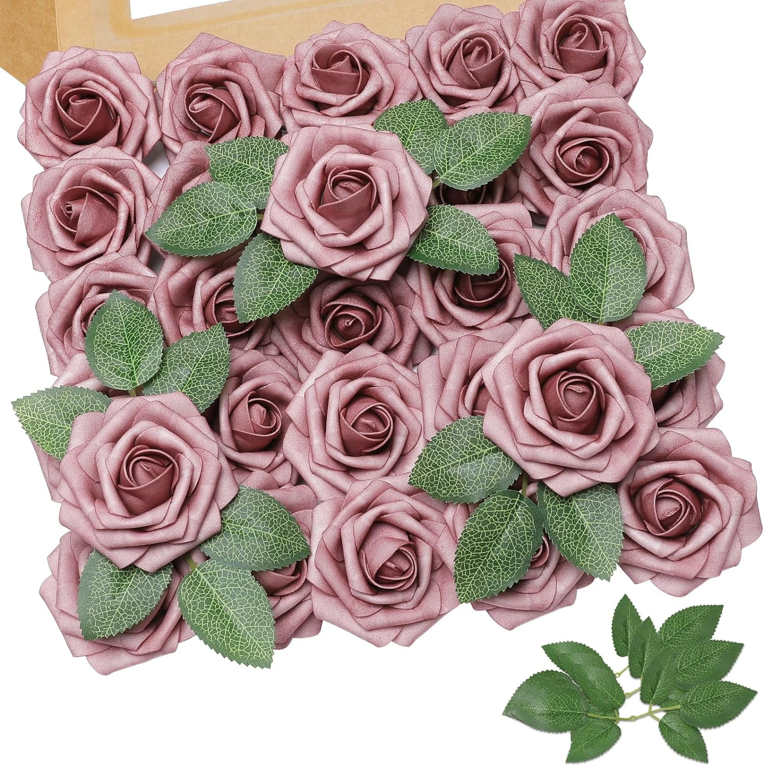 Artificial Flower Red Rose 25pcs Real Looking Fake Roses w/Stem for DIY ...