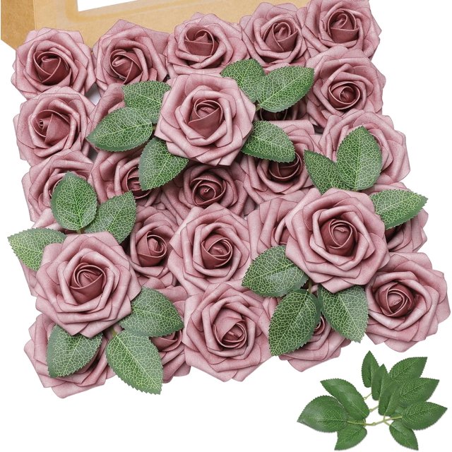 Artificial Flower Red Rose 25pcs Real Looking Fake Roses w/Stem for DIY ...
