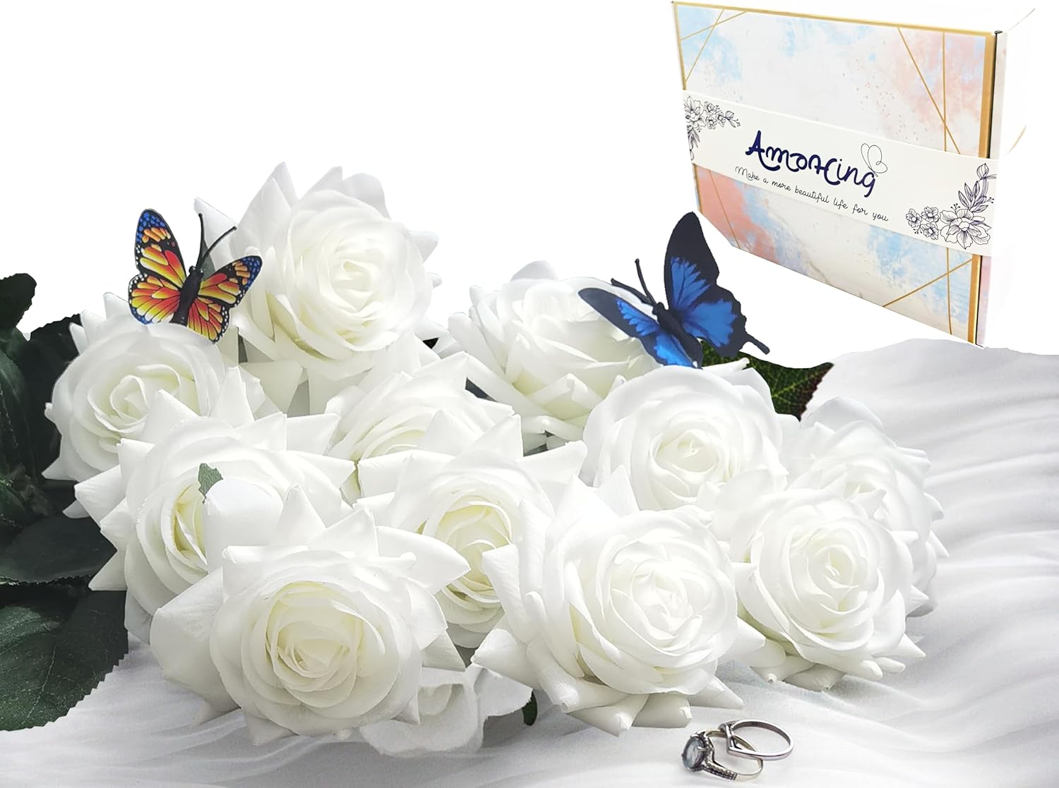 Artificial Flower Rose Bouquet Odorless, 12-Stem Lifelike Single Rose ...