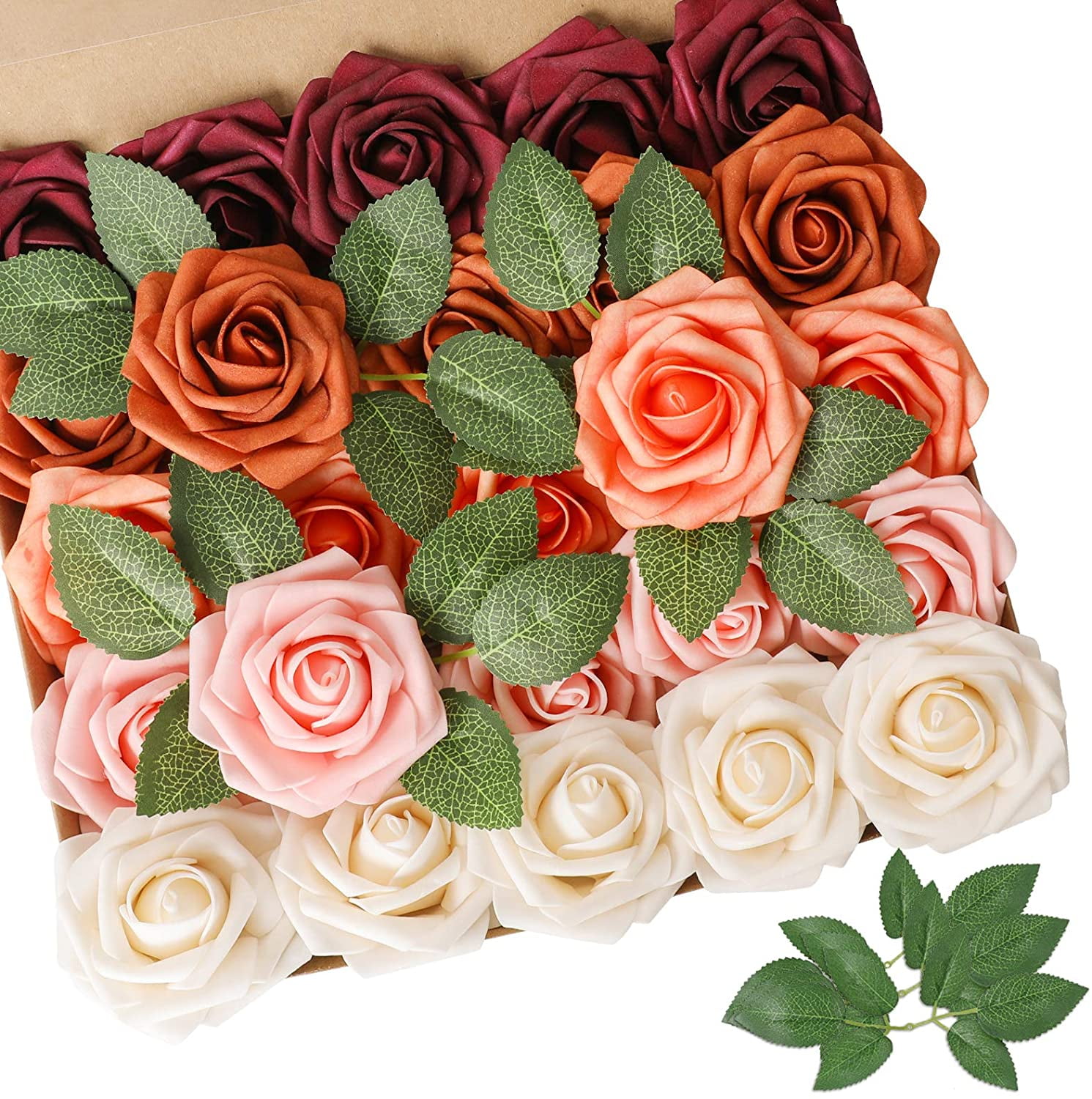 Artificial Flower Shades of Burgundy Rose 25pcs Real Looking Fake Roses ...