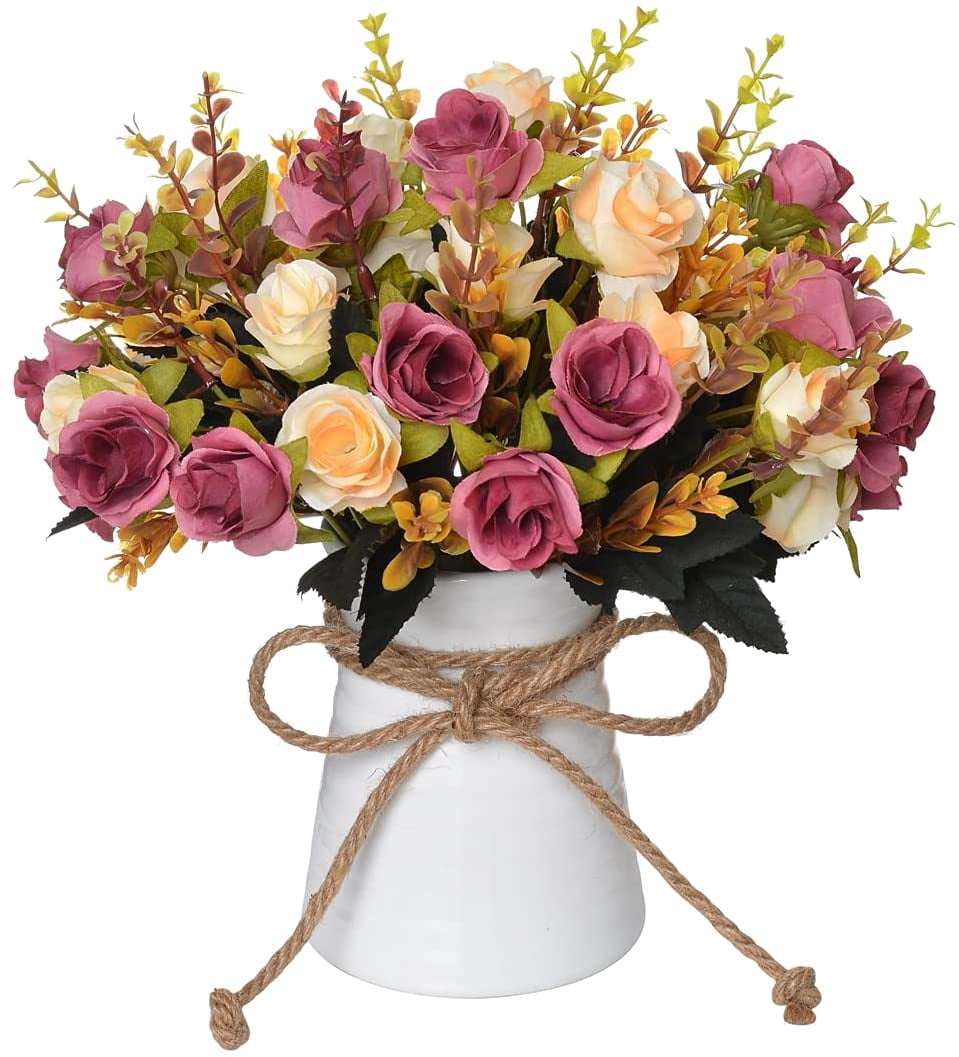 Artificial Flower in Vase,Ceramics Vase with Silk Flower Arrangements ...