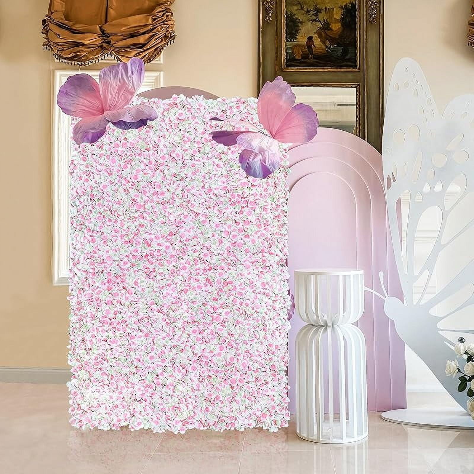 Artificial Flower Wall Backdrop Panels 7ft x 4.6ft Pink Silk Hydrangea ...