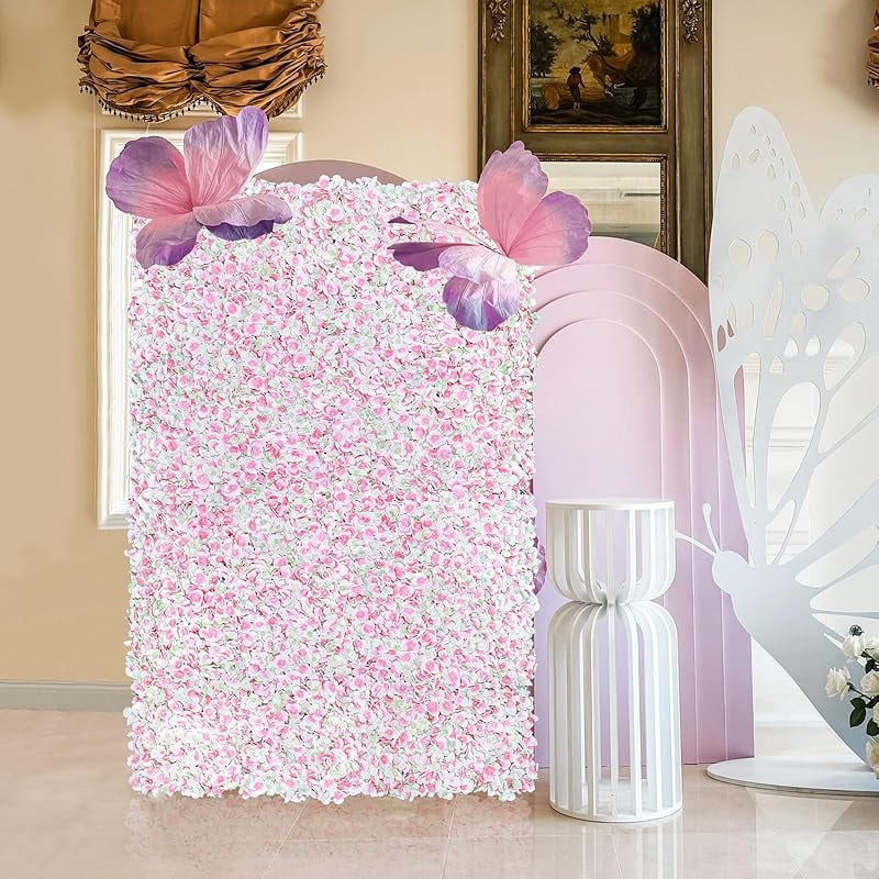Artificial Flower Wall Backdrop Panels 7ft x 4.6ft Pink Silk Hydrangea ...