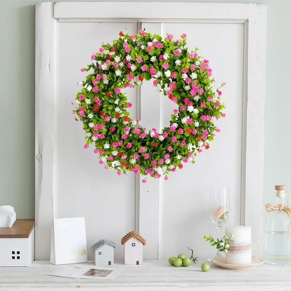 Artificial Flower Wreath,20 Inch Spring Summer Wreath,Colored Floral ...