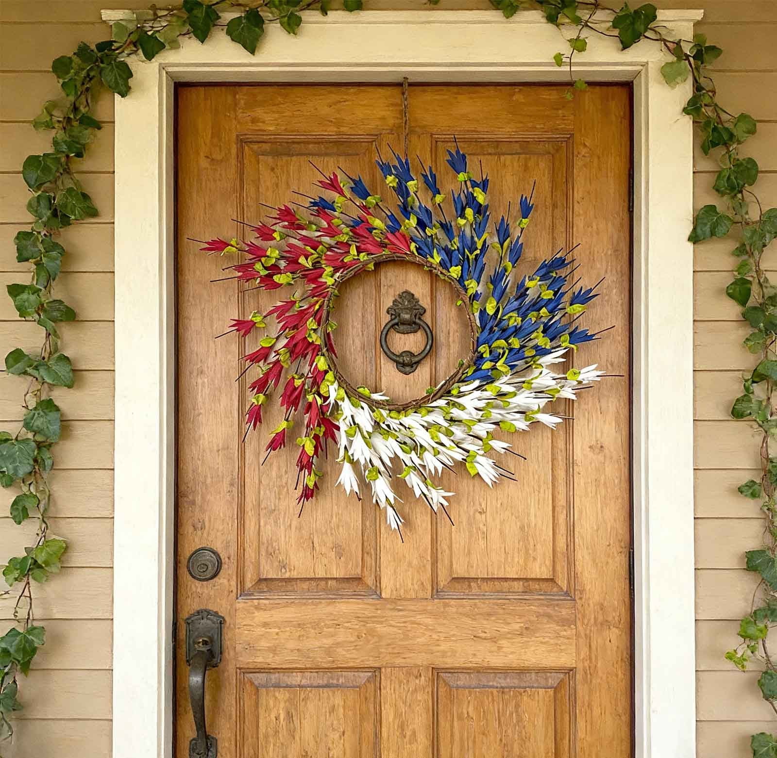 Artificial Flower Wreath for Front Door, Patriotic Red White Blue ...