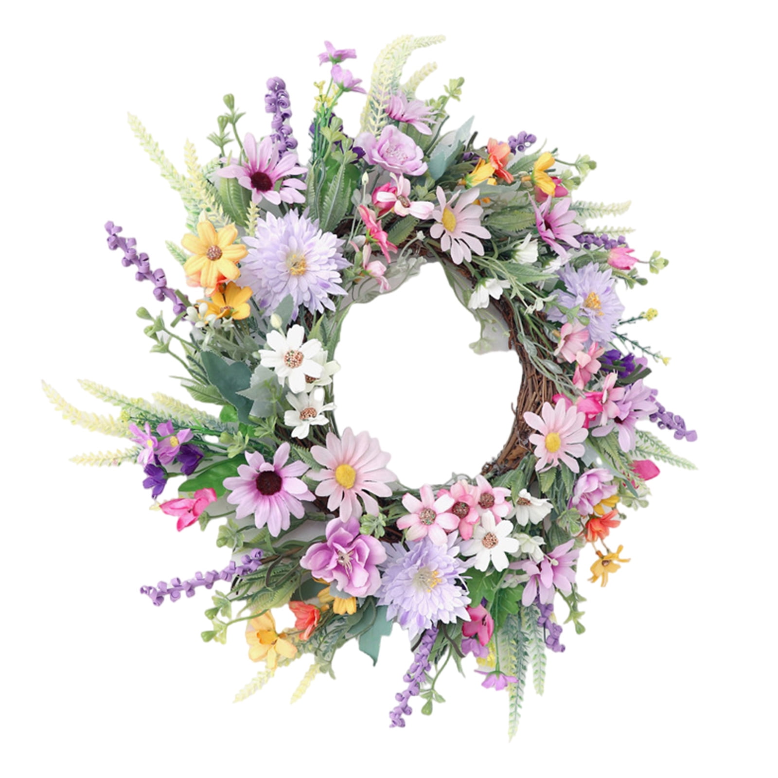 Artificial Flower Wreath with Leaves 50cm Spring Wreath for Front Door ...