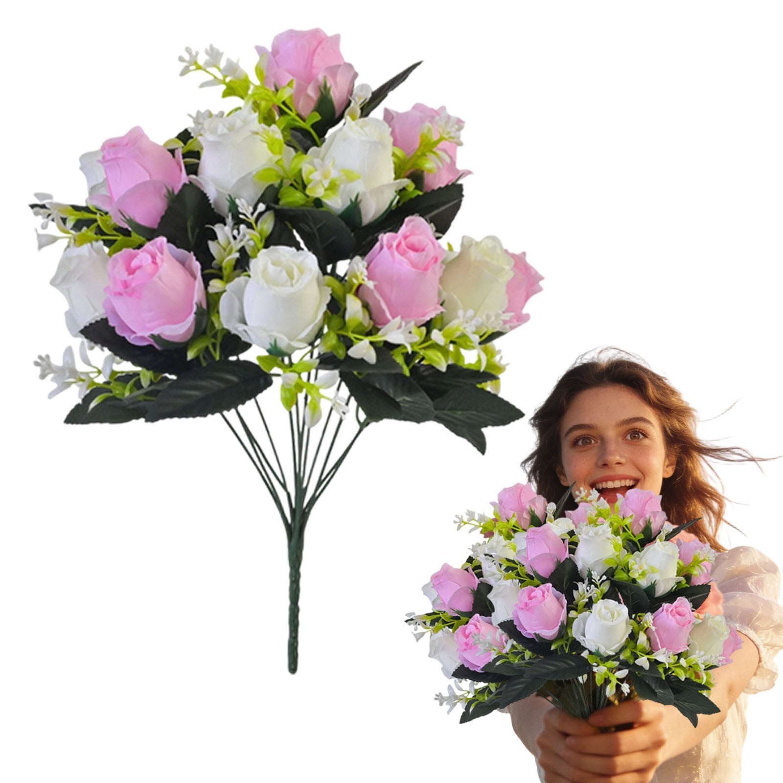 Artificial Flowers 1 Bunch 12 Heads Rose and Hydrangea Bouquet for Vase ...