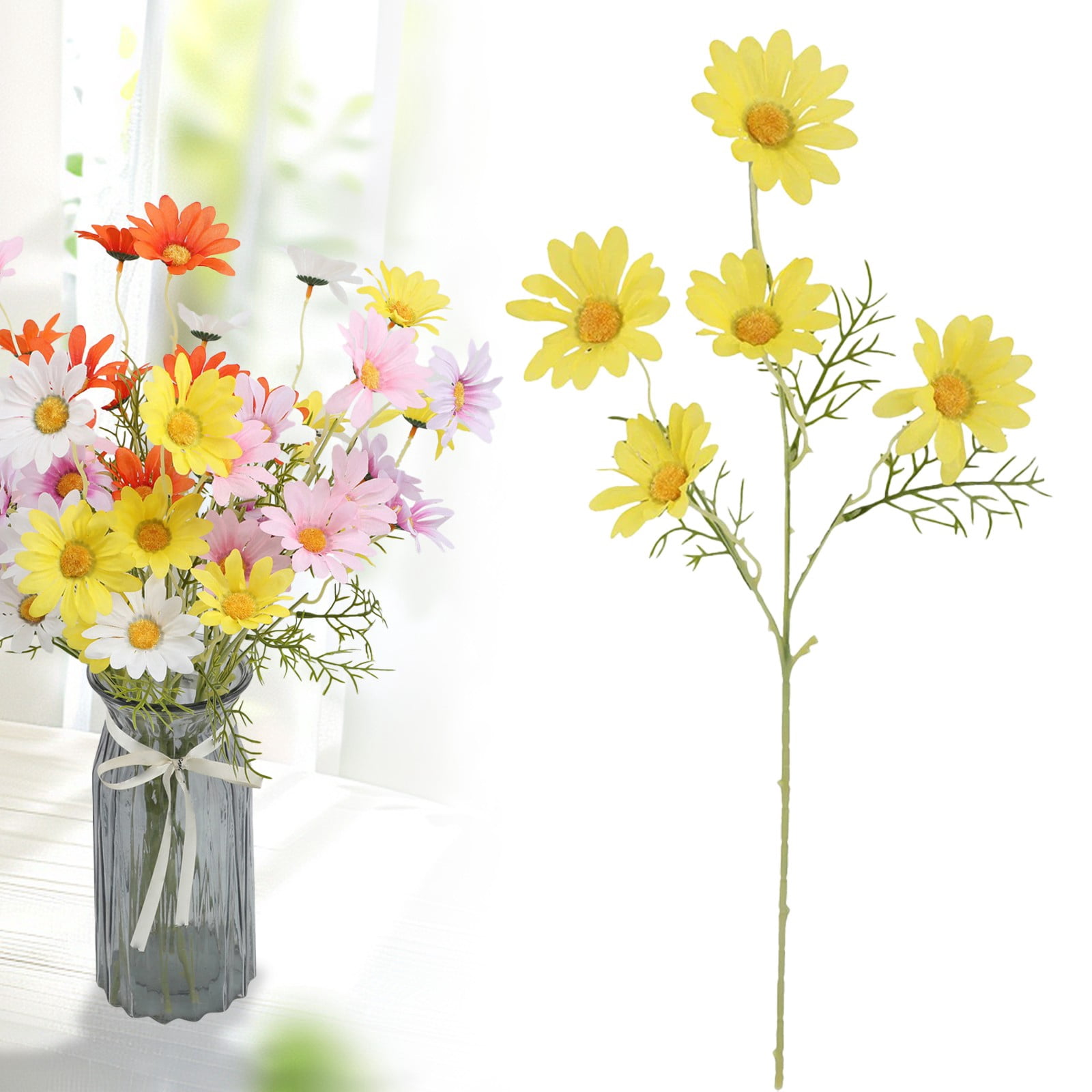 Artificial Flowers 1 Bundles Artificial Silk Daisy Fake Flowers UV ...