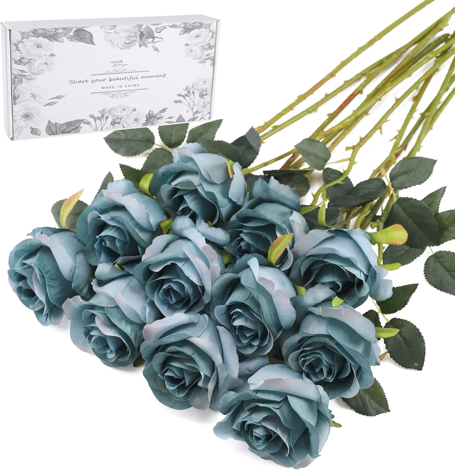 Artificial Flowers 10 PCS Silk Roses with Long Stems Faux Realistic ...