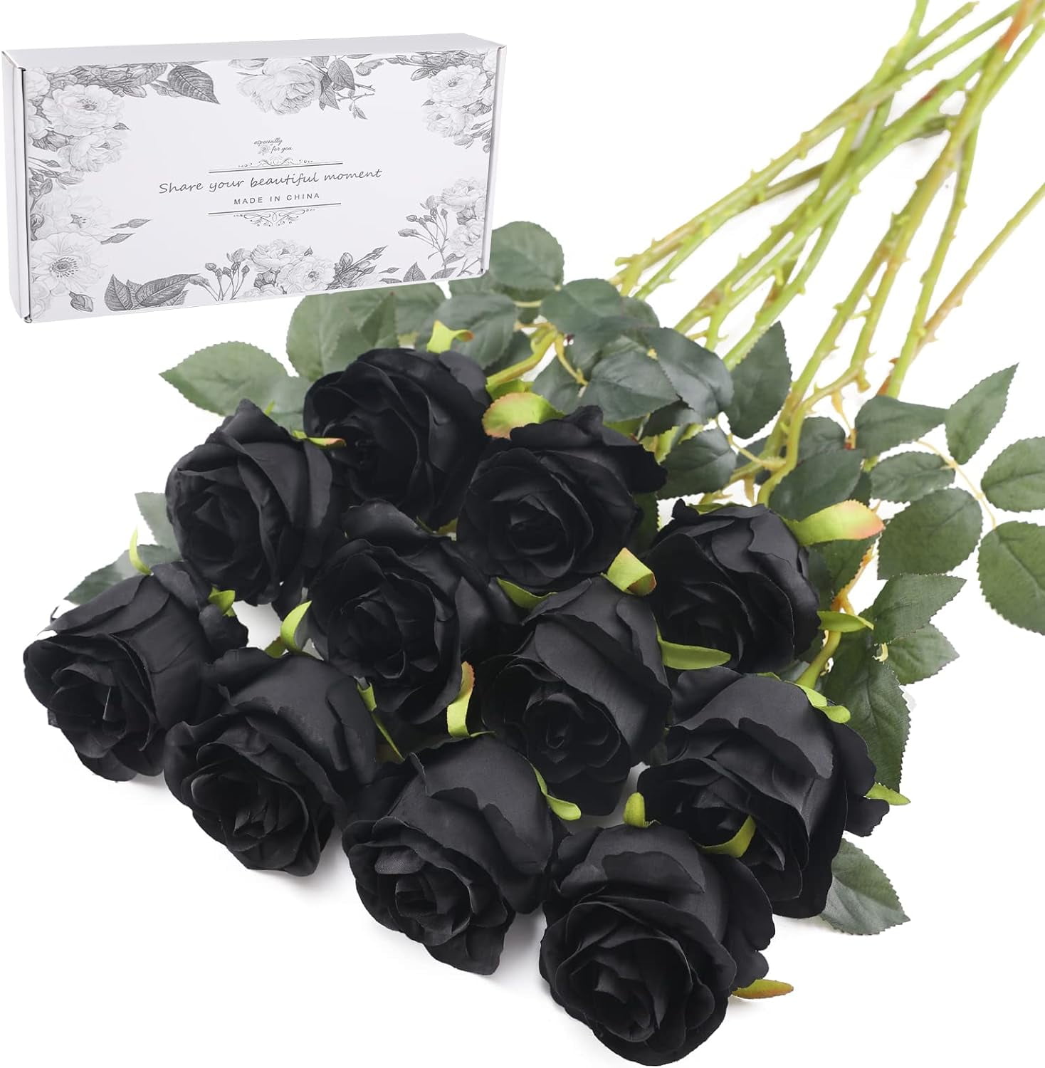Artificial Flowers 10 PCS Silk Roses with Long Stems Faux Realistic ...
