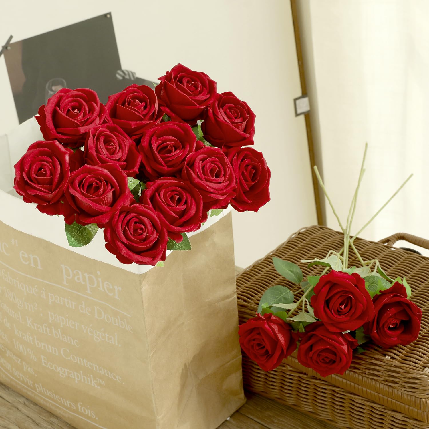 Artificial Flowers 12 Pcs Real Looking Burgundy Red Fake Roses with ...