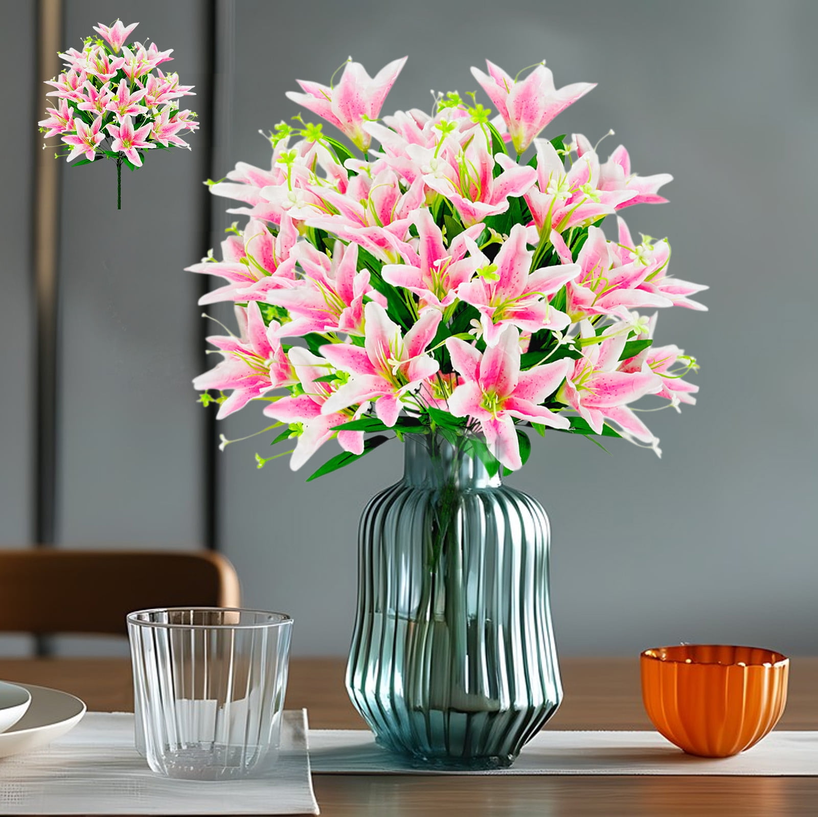 Artificial Flowers | 18 Heads Baby's Breath & Small Lilies | Realistic ...