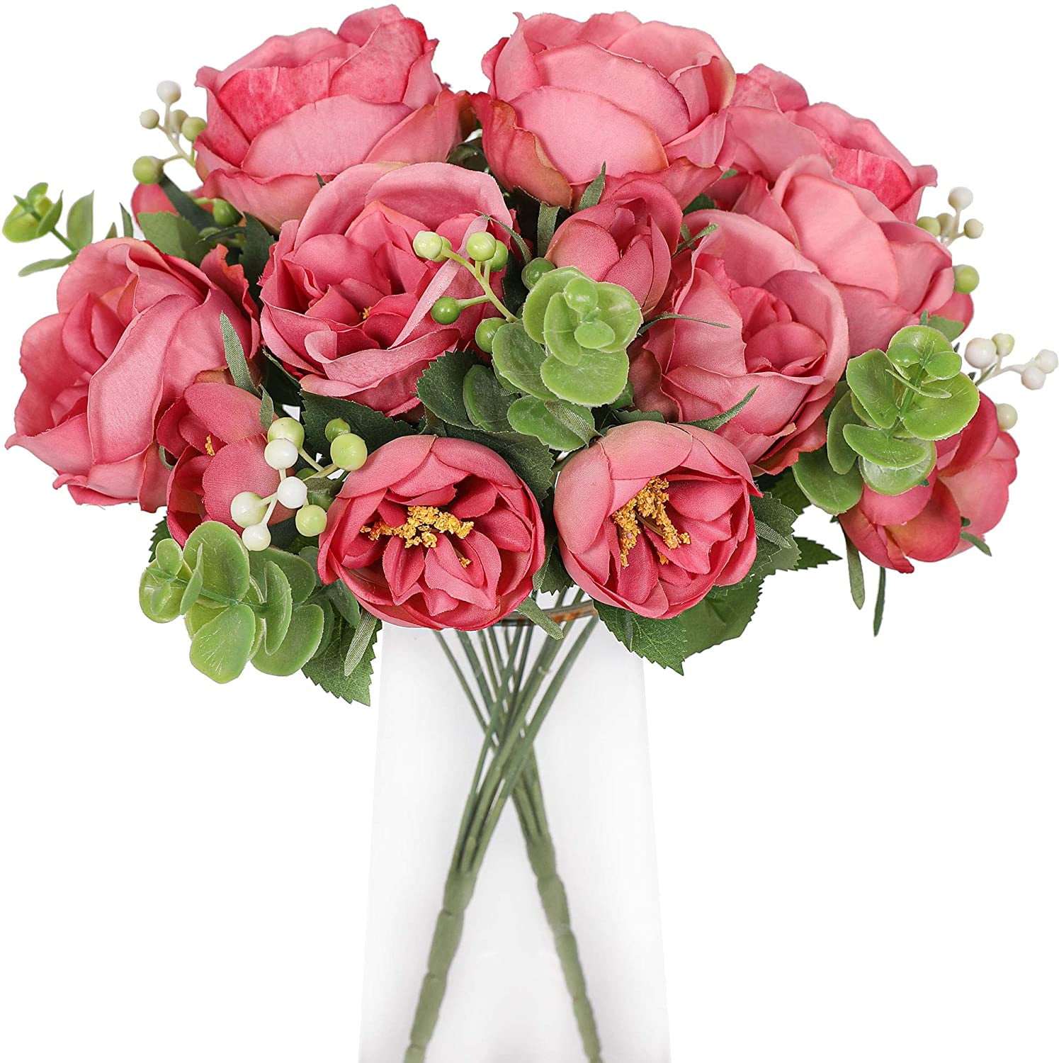 Artificial Flowers 2 Bunches Fake Peony Silk Flowers Arrangements with ...
