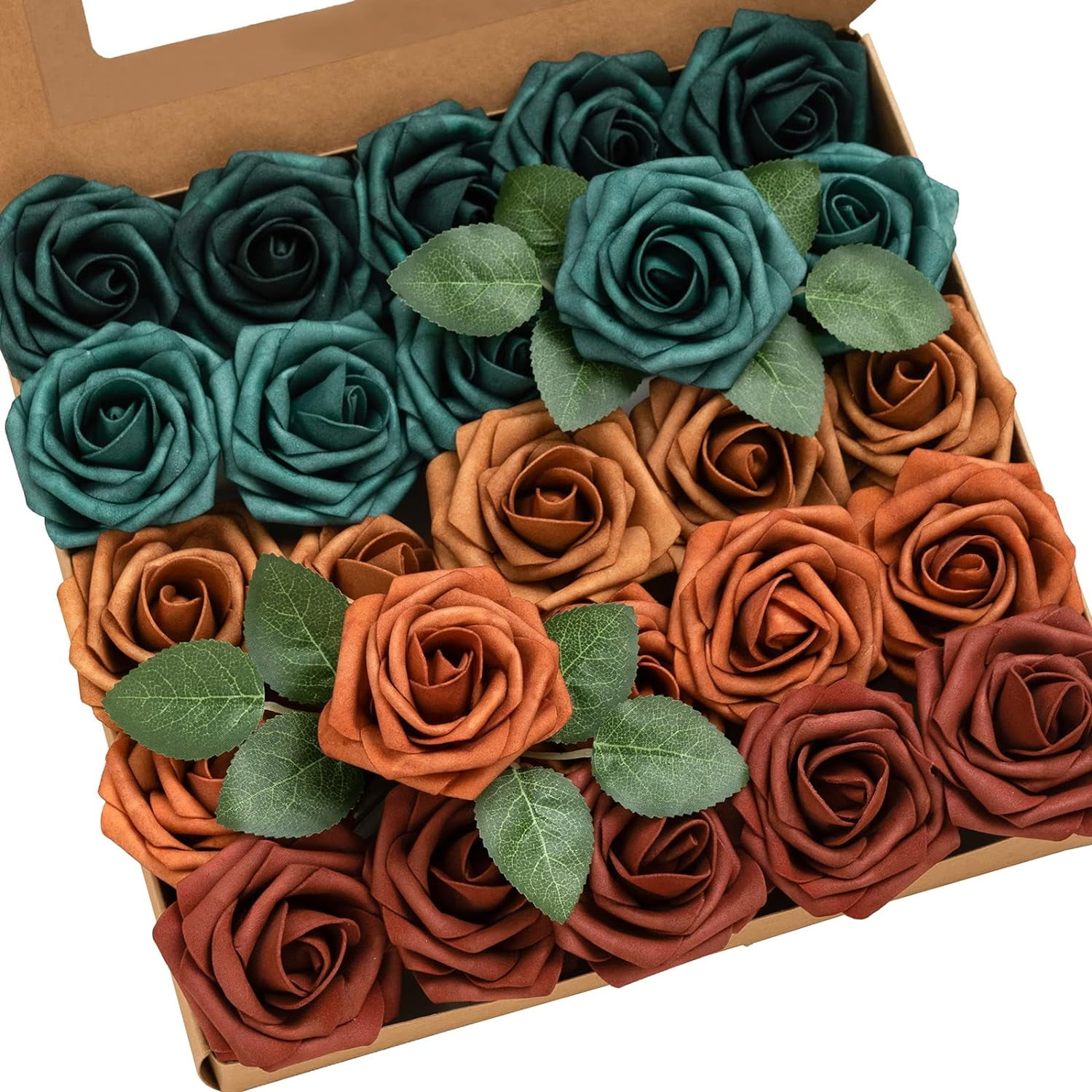 Artificial Flowers, 25Pcs 3" Roses in Teal Shades, Realistic DIY Foam ...