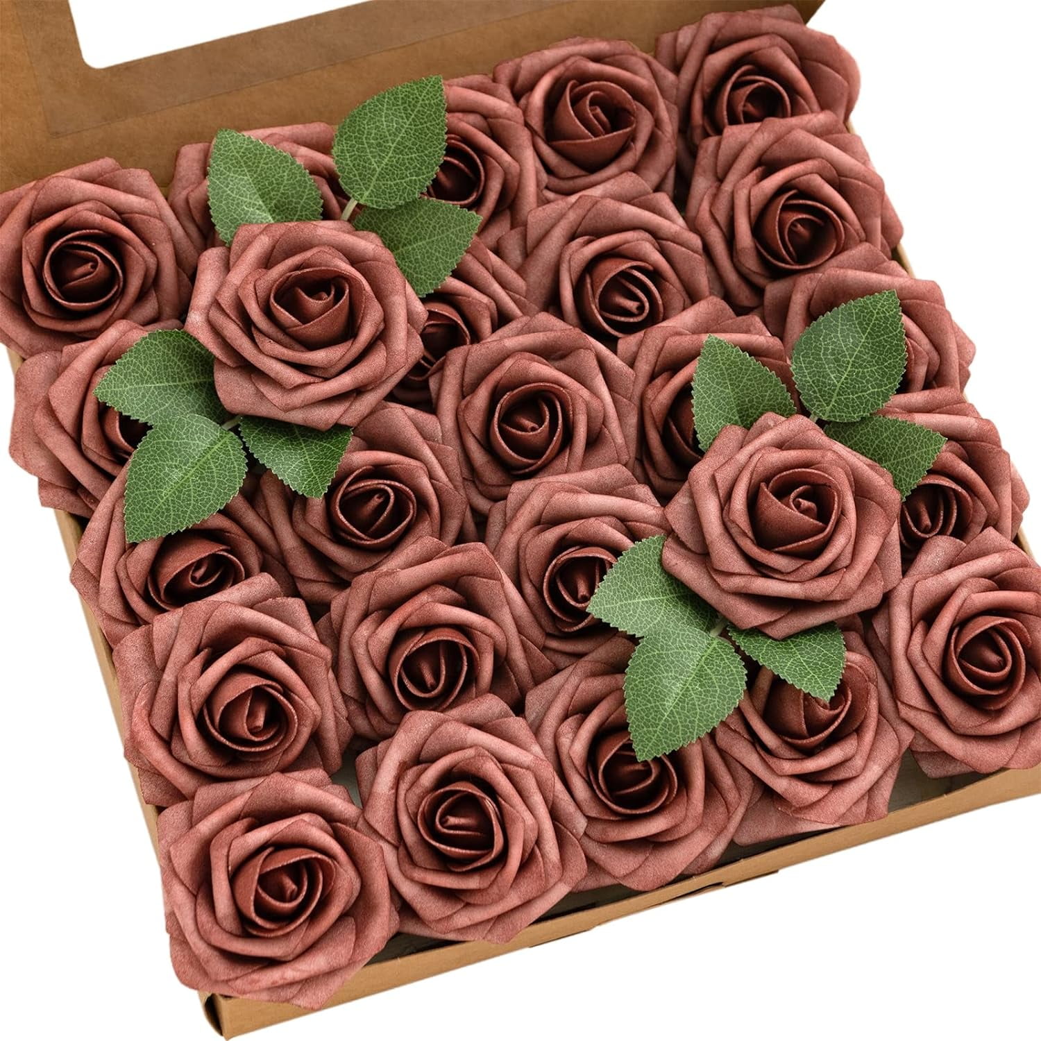 Artificial Flowers 25Pcs Canyon Roses Decor w/Stems,3" Real Touch DIY ...