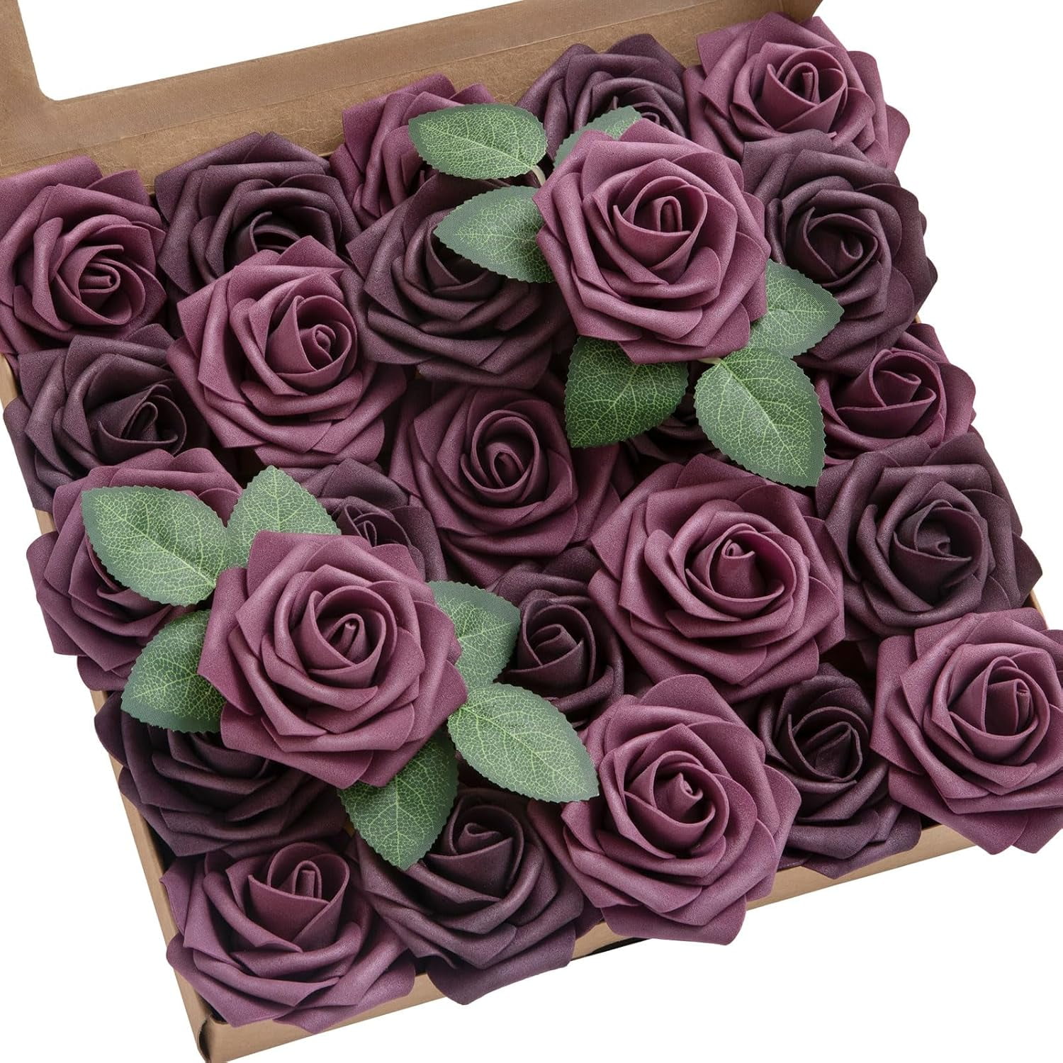 Artificial Flowers 25Pcs Mauve Plum Roses Decor w/Stems,3" Real Touch ...