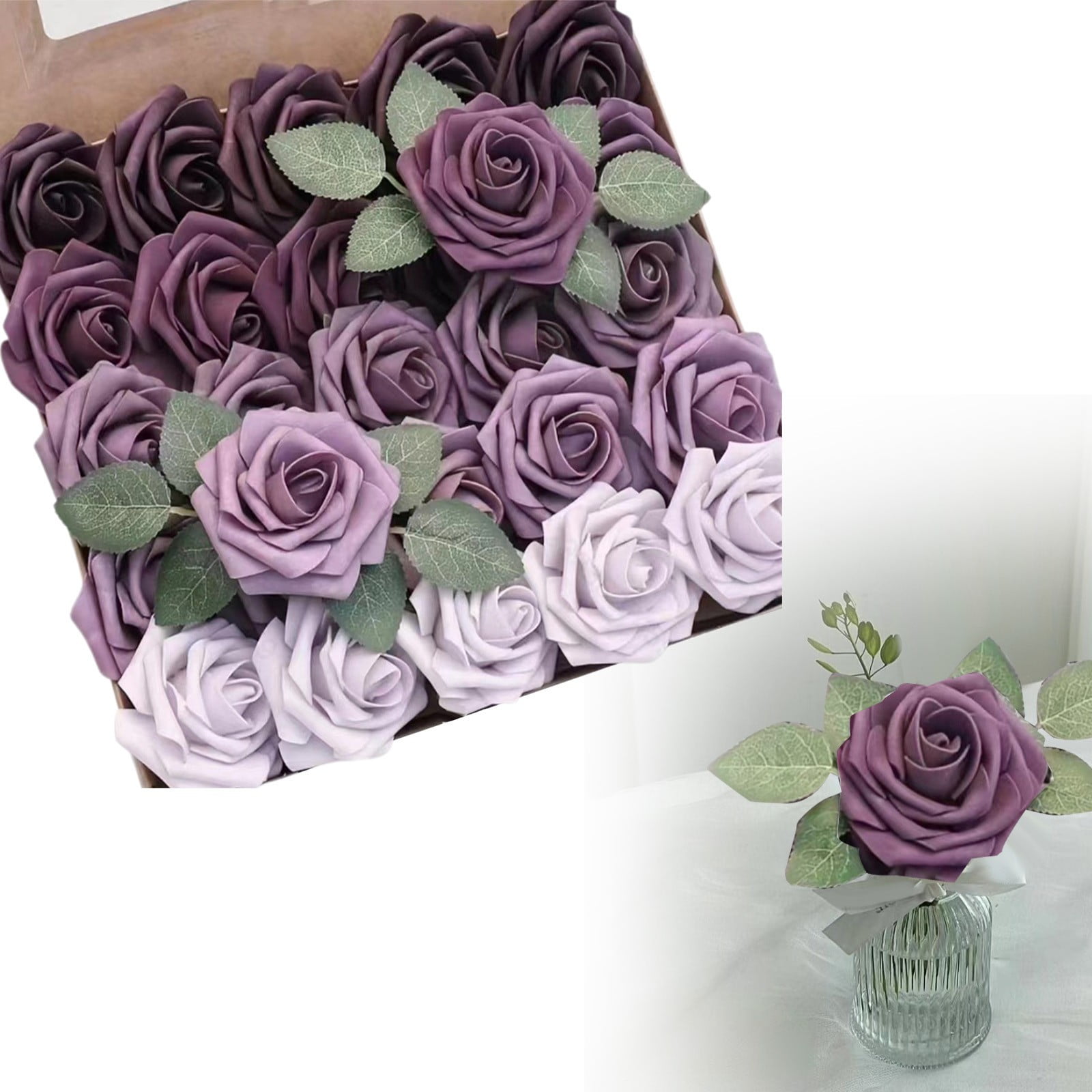 Artificial Flowers 25Pcs Real Looking Colors Foam Roses With Stems For ...