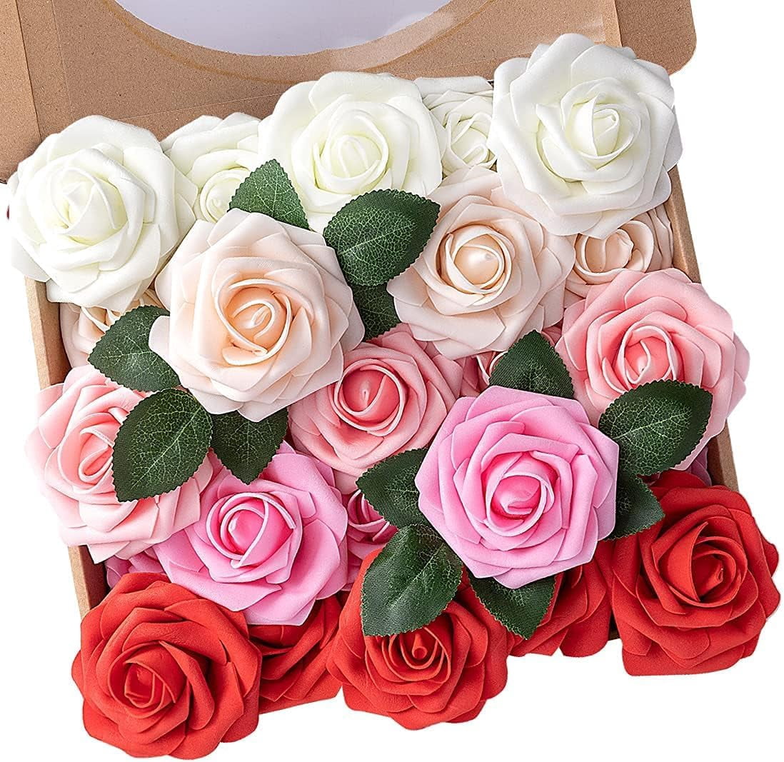 Artificial Flowers 25pcs Real Looking Artificial Roses with Stems for ...