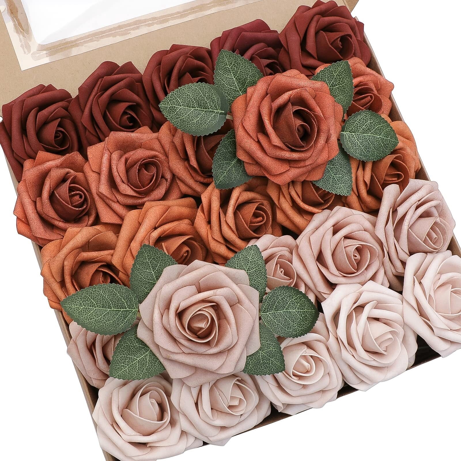 Artificial Flowers 25pcs Real Looking Blue Ombre Colors Foam Fake Roses ...